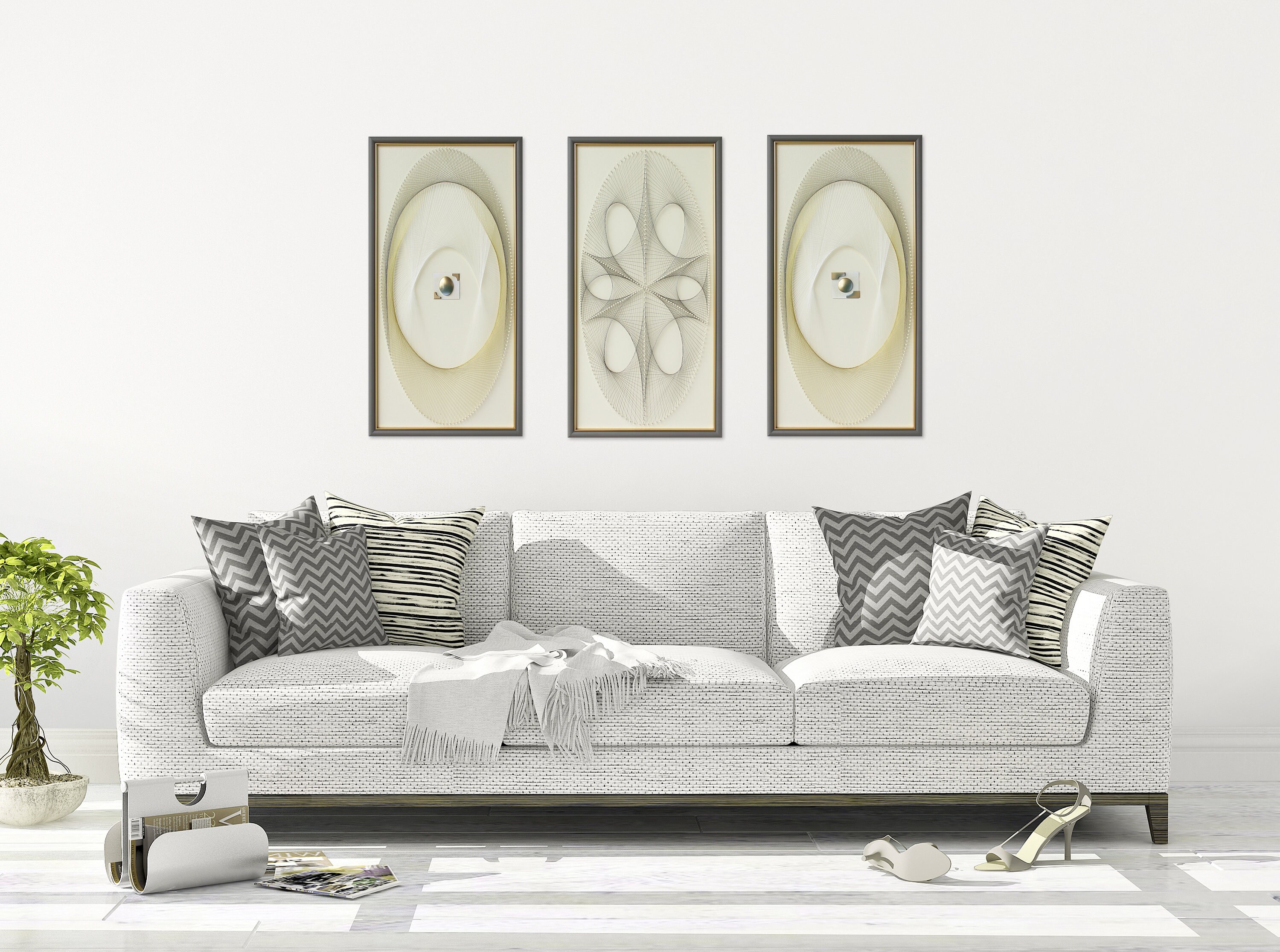 Large Vertical Wall Art Modern String Art in Sunshine Yellow | Etsy