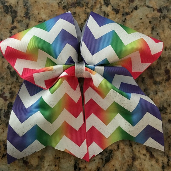 Rainbow Glitter Chevron Cheer Bow | Etsy