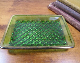 Green glass tray | Etsy