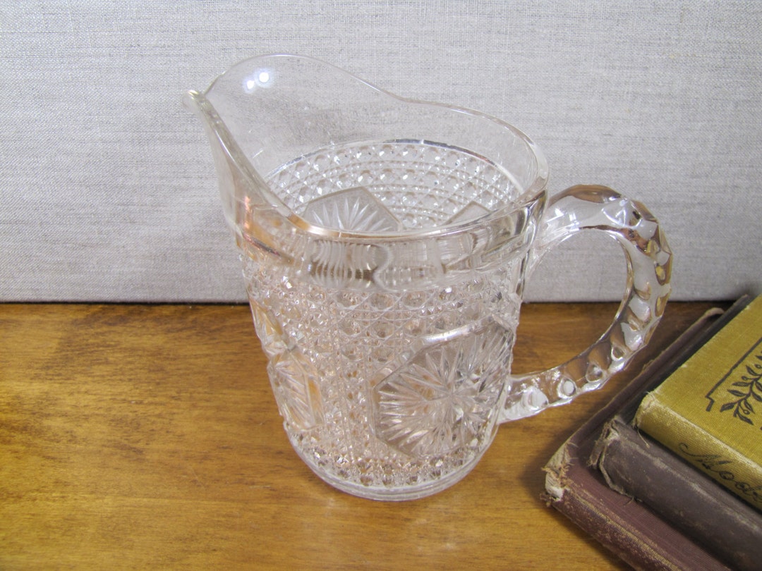 Small Cut Glass Straight Sided Pitcher - Star Burst and Octagon Pattern ...