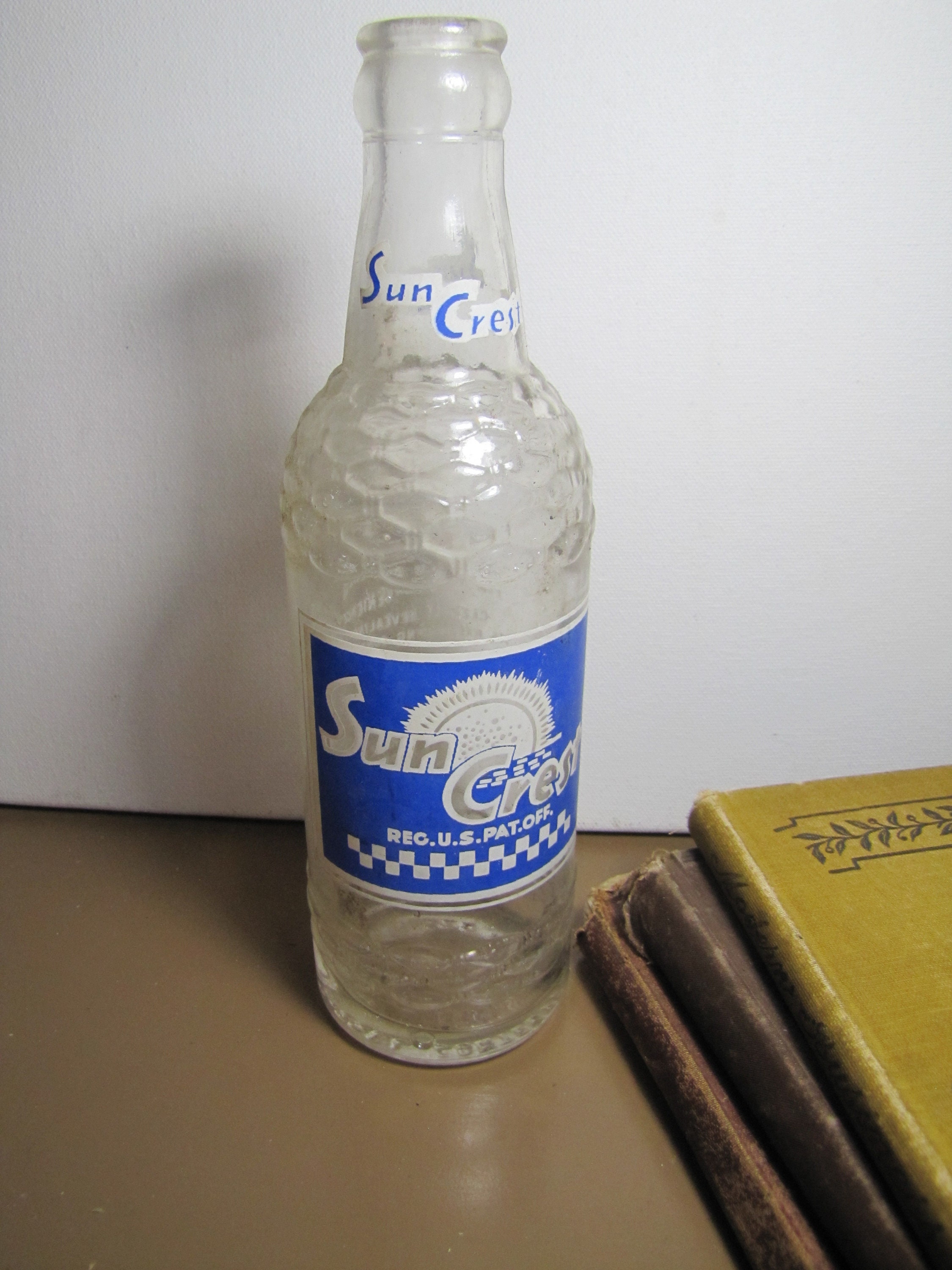 Vintage Soda Bottle Sun Crest Blue and White Applied Label | Etsy UK