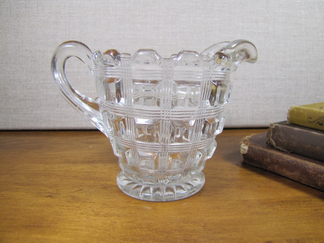 Pressed Glass Creamer - Square "window Pane" Panels - Notched Rim ...