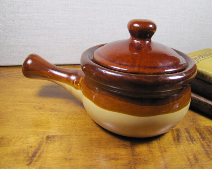 Ceramic Brown and Cream Small Covered Casserole Dish With Handle - Etsy