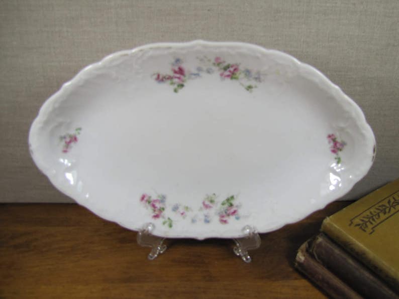 Vintage Porcelain Serving Platter Pink Flowers Embossed | Etsy