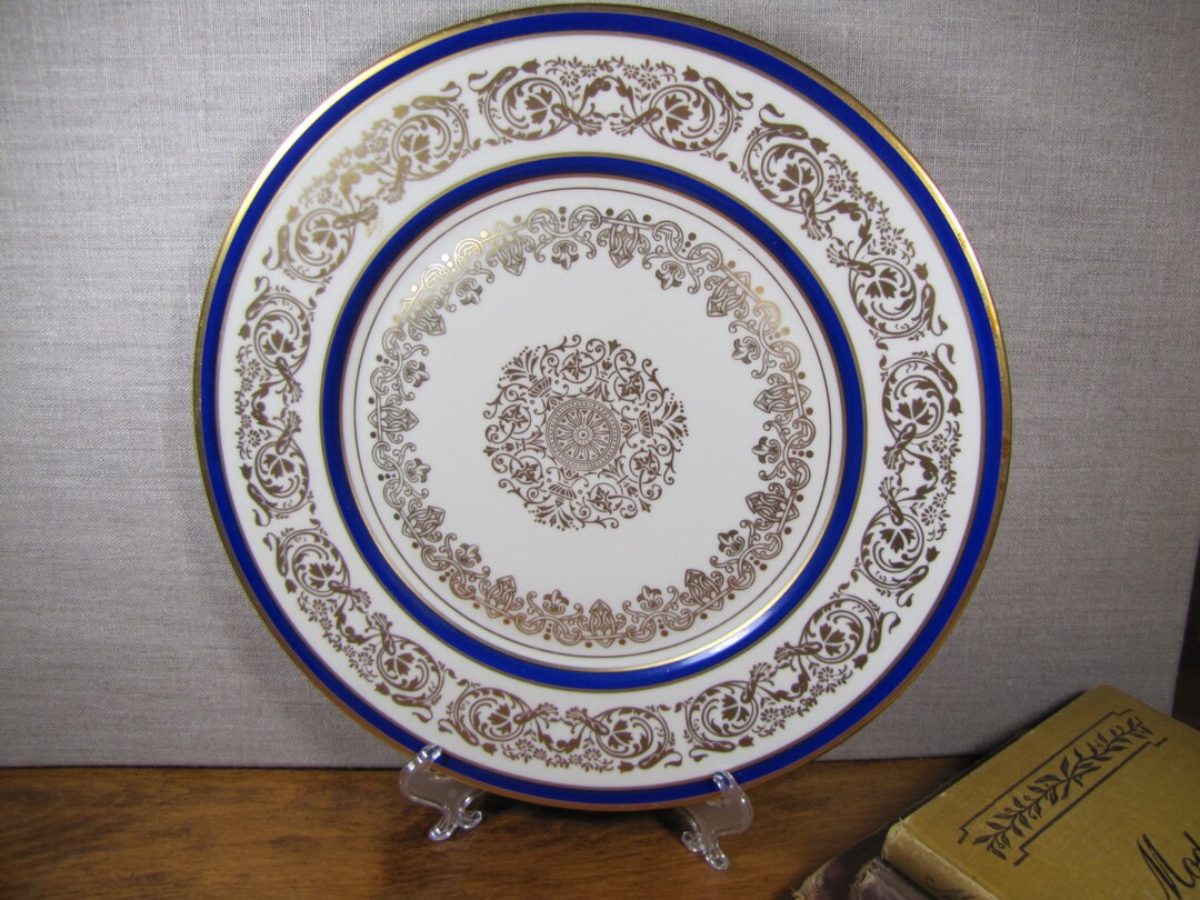 Vintage Plate - Cream Colored With Royal Blue Bands and Gold Decorative ...