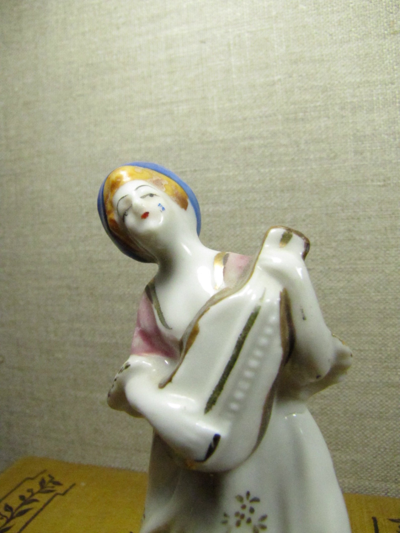 Small Vintage Porcelain Figurine Girl Playing Lute Made in - Etsy