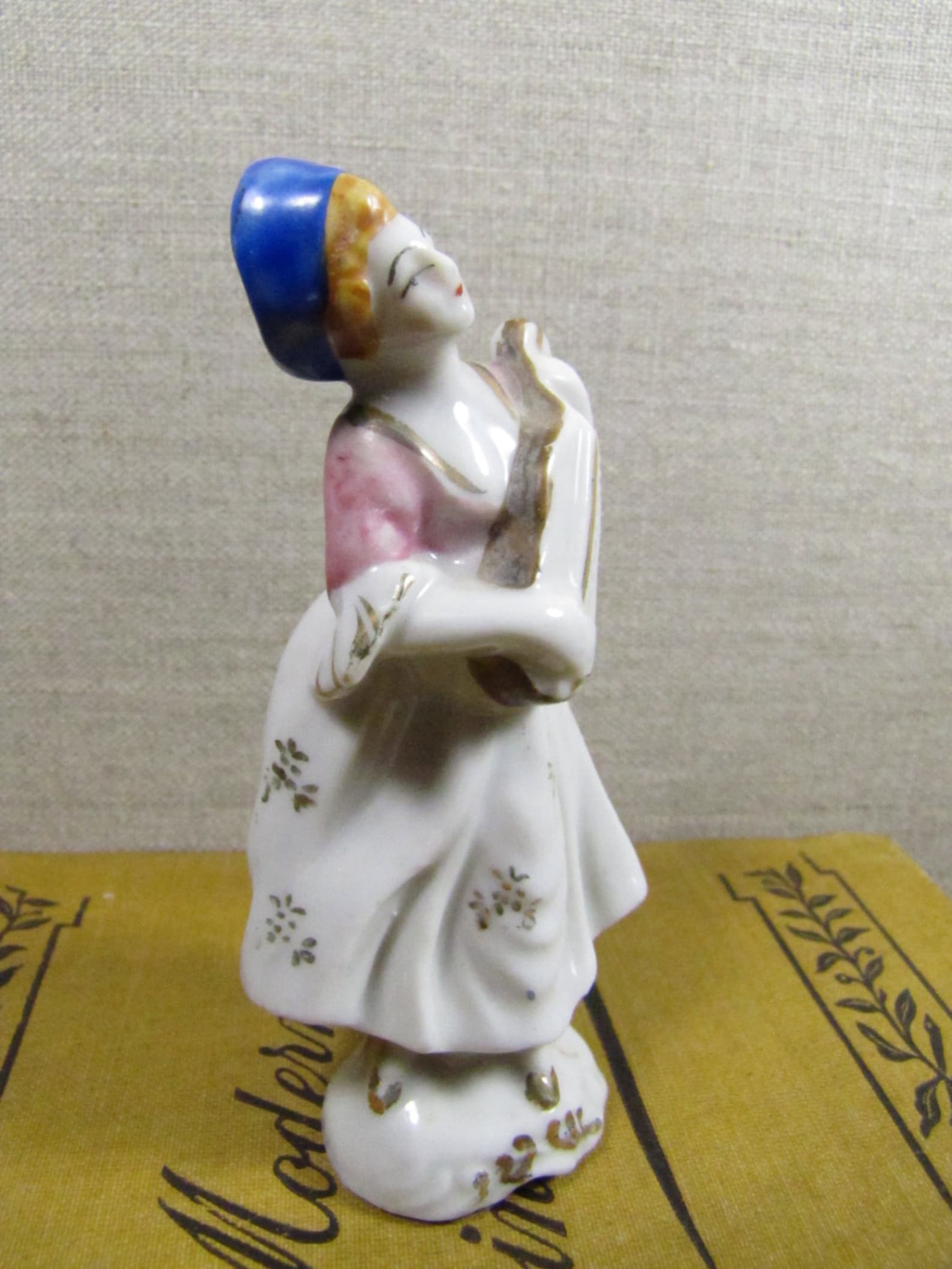 Small Vintage Porcelain Figurine Girl Playing Lute Made in - Etsy