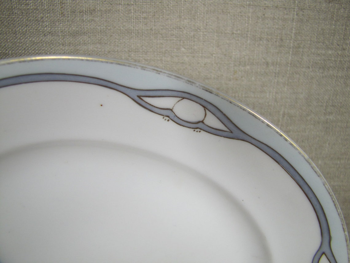 Hand Painted Nippon Plate Gold Accent Pale Blue Rim Gray - Etsy