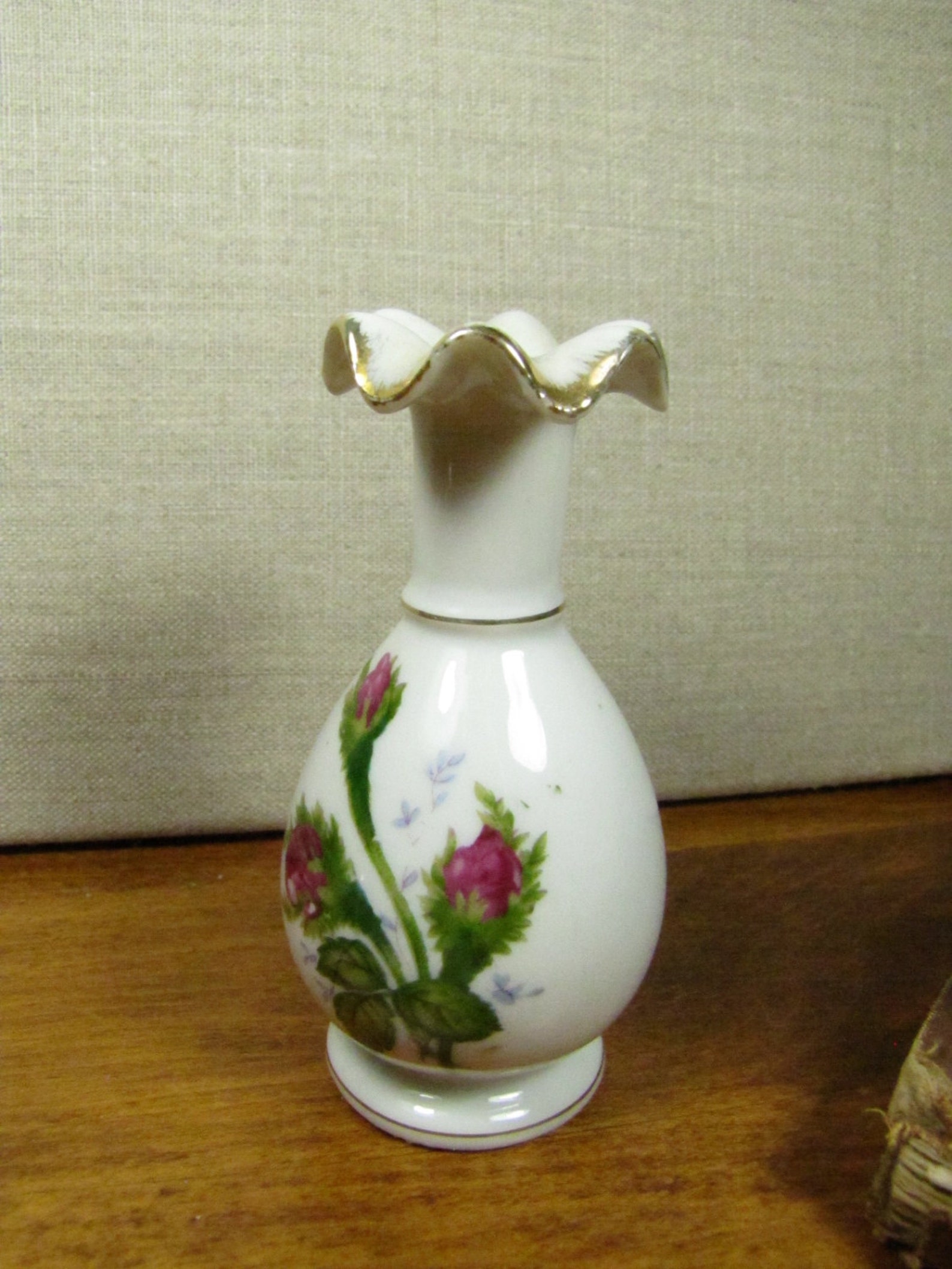 Small Decorative Porcelain Vase Rosebuds Fluted Rim | Etsy