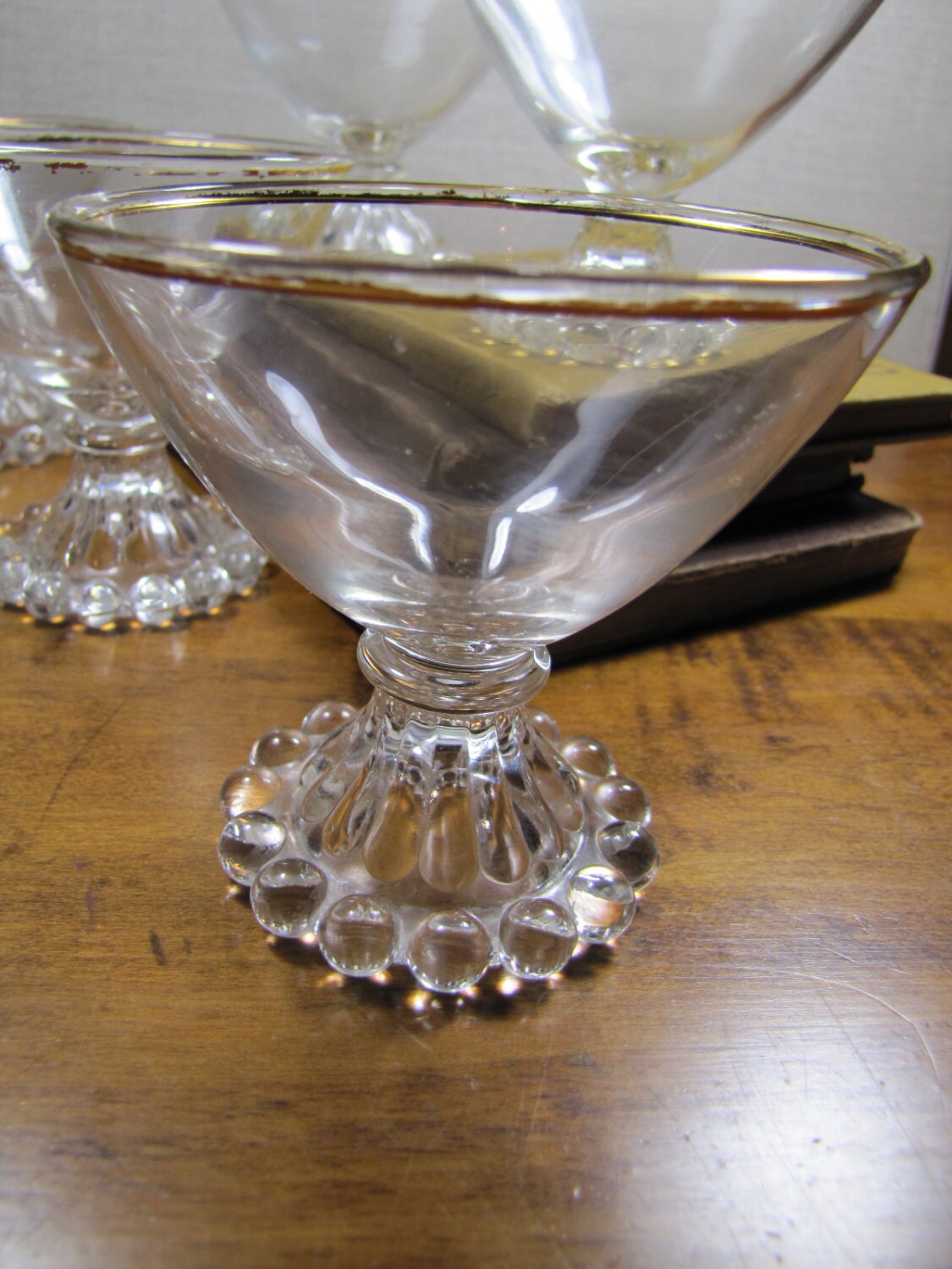 Five 5 Clear Glass Footed Custard Cups Gold Accent - Etsy