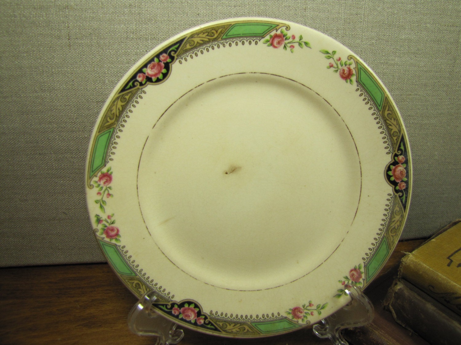 Vintage Homer Laughlin C41 N 8 Small Plate - Green Banner With Black ...