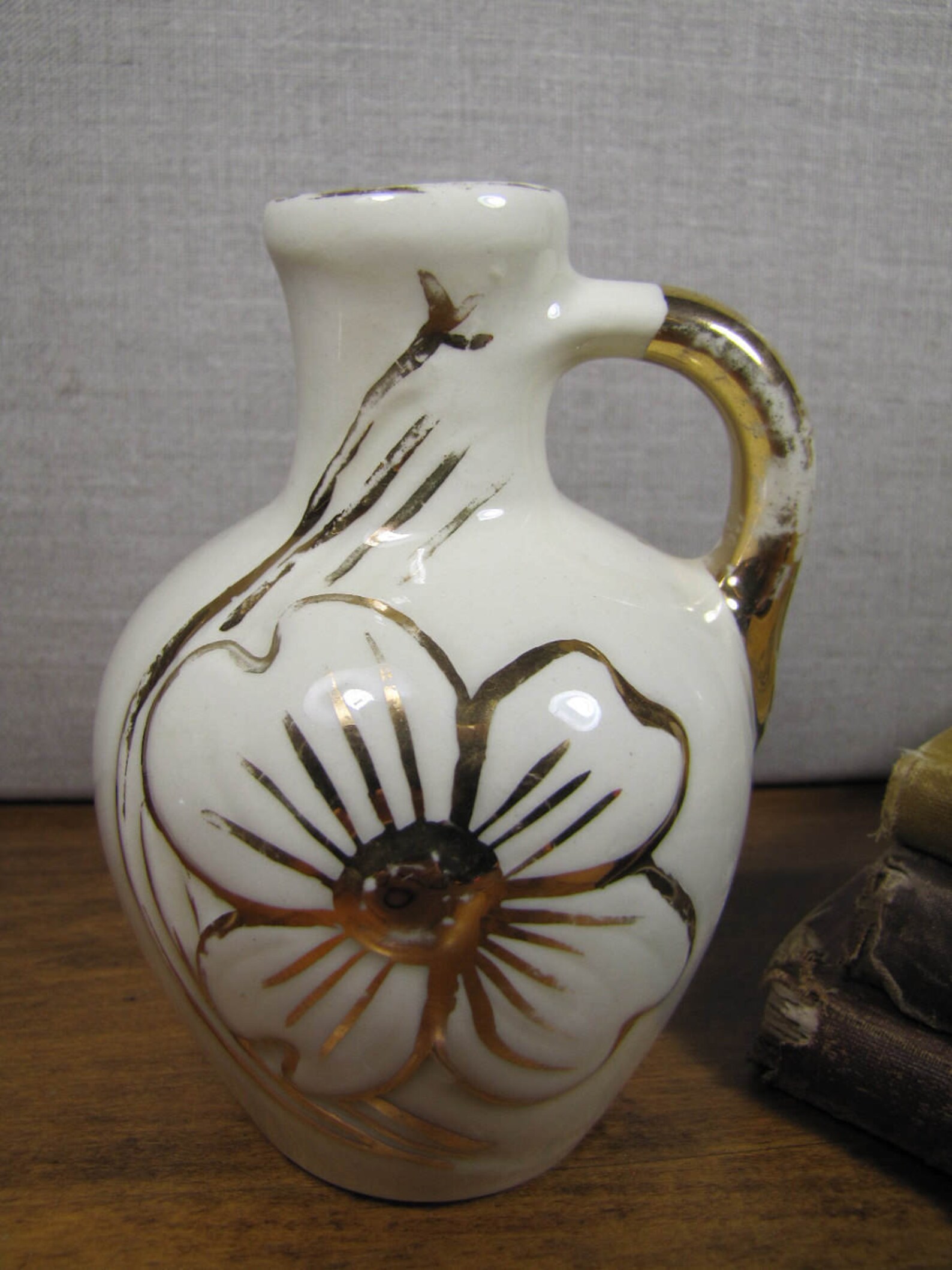 Cream and Gold Pitcher Style Ceramic and Porcelain Vase | Etsy