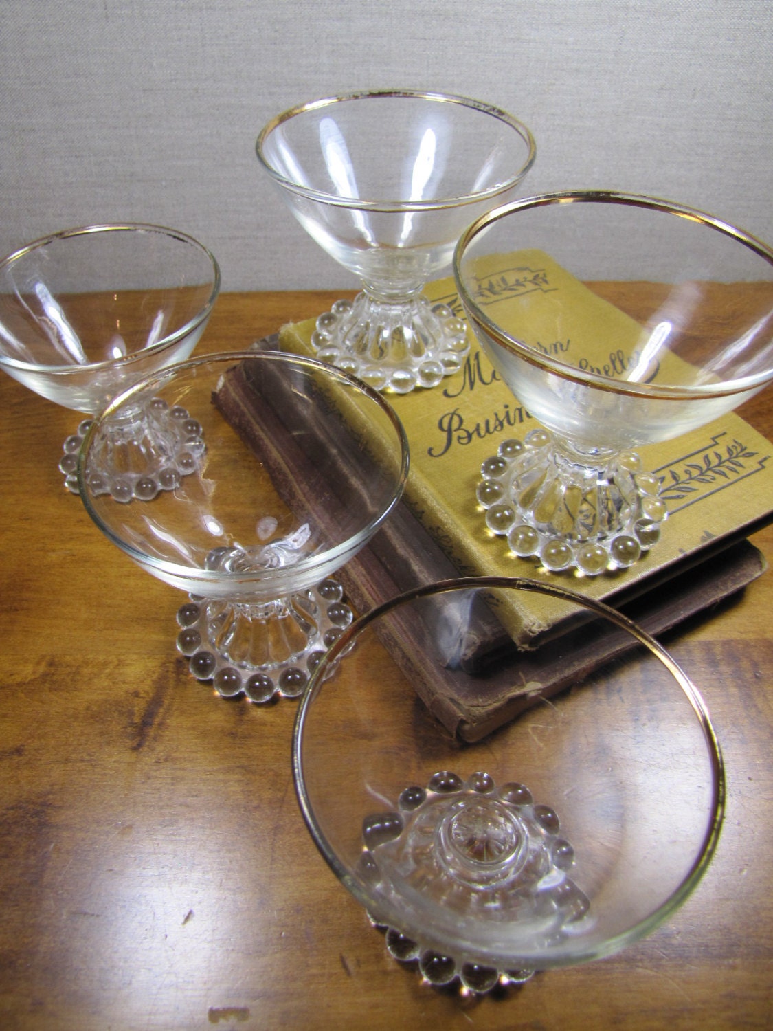Five 5 Clear Glass Footed Custard Cups Gold Accent - Etsy