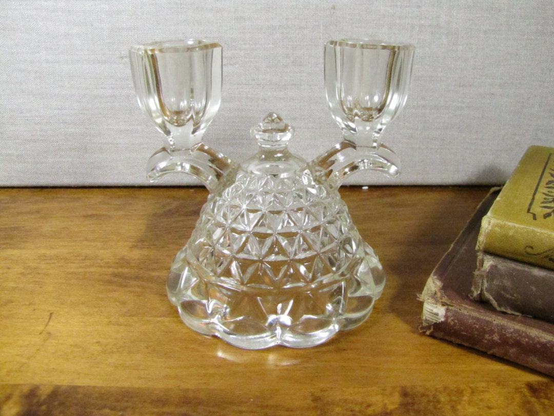 Double Candle Pressed Glass Candlestick - Etsy