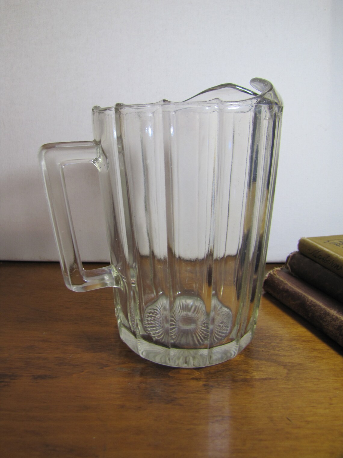 Heavy Glass Pitcher Paneled Sides Square Handle Wide - Etsy