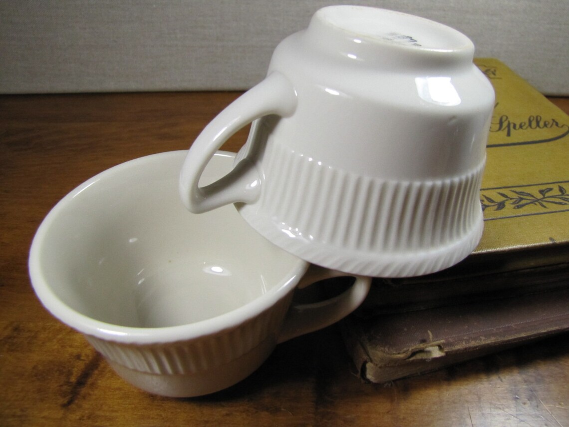 Shenango China Creamy White Coffee Mugs Ribbed Band Set - Etsy