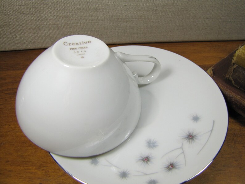 Creative Fine China Teacup and Saucer Set - Gray Pine Branches - Etsy