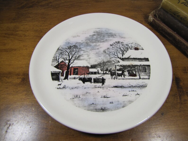 Small Plate - Winter Scene - Cabin and Barns - Etsy