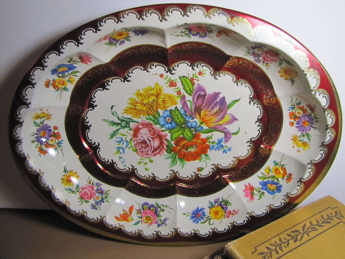 Vintage Daher Decorated Ware Oval Metal Bowl Flowers - Etsy