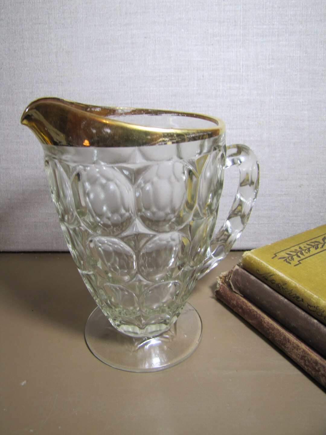 Vintage Glass Pitcher - Pint Size - Circular Panel Pattern - Notched ...