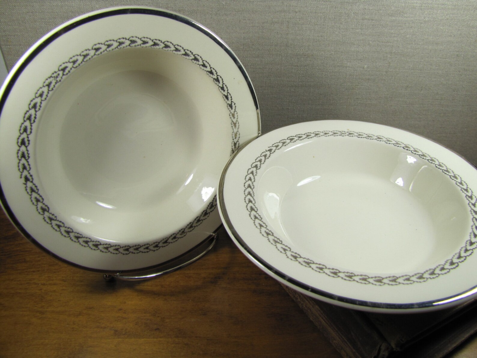 Shallow, Wide Rimmed Soup Bowls - Platinum Accent - Set of Two (2) - Etsy