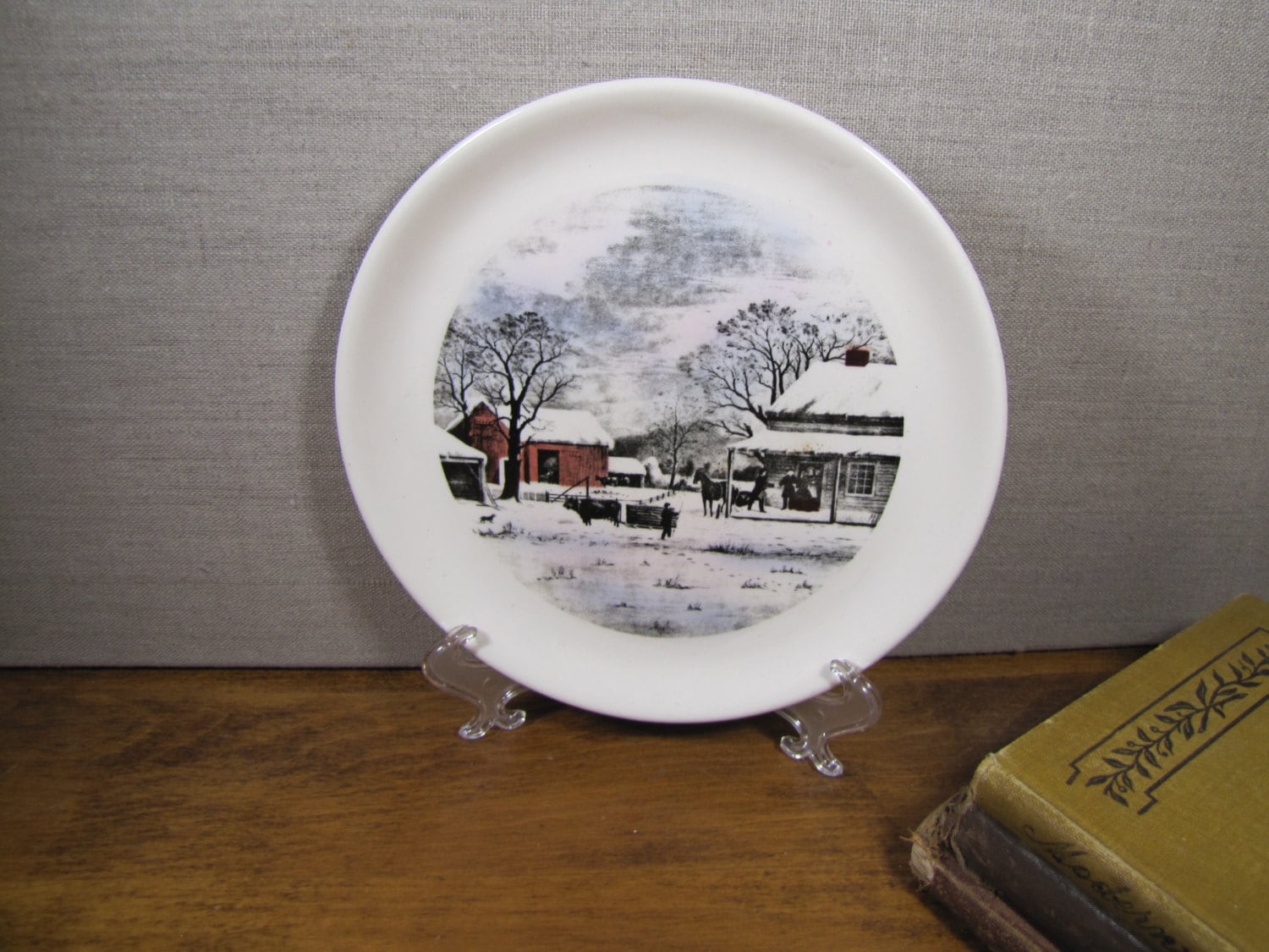 Small Plate - Winter Scene - Cabin and Barns - Etsy