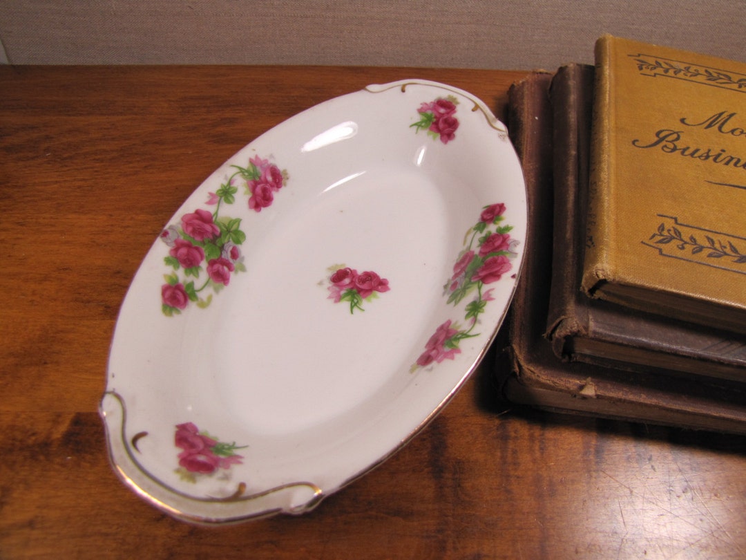 Vintage Porcelain Pink Rose Relish Dish - Etsy