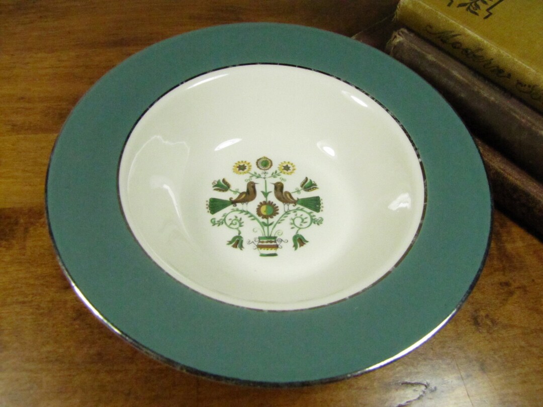 Vintage Dutch Pattern Bowl - Birds - Green Rim - Etsy