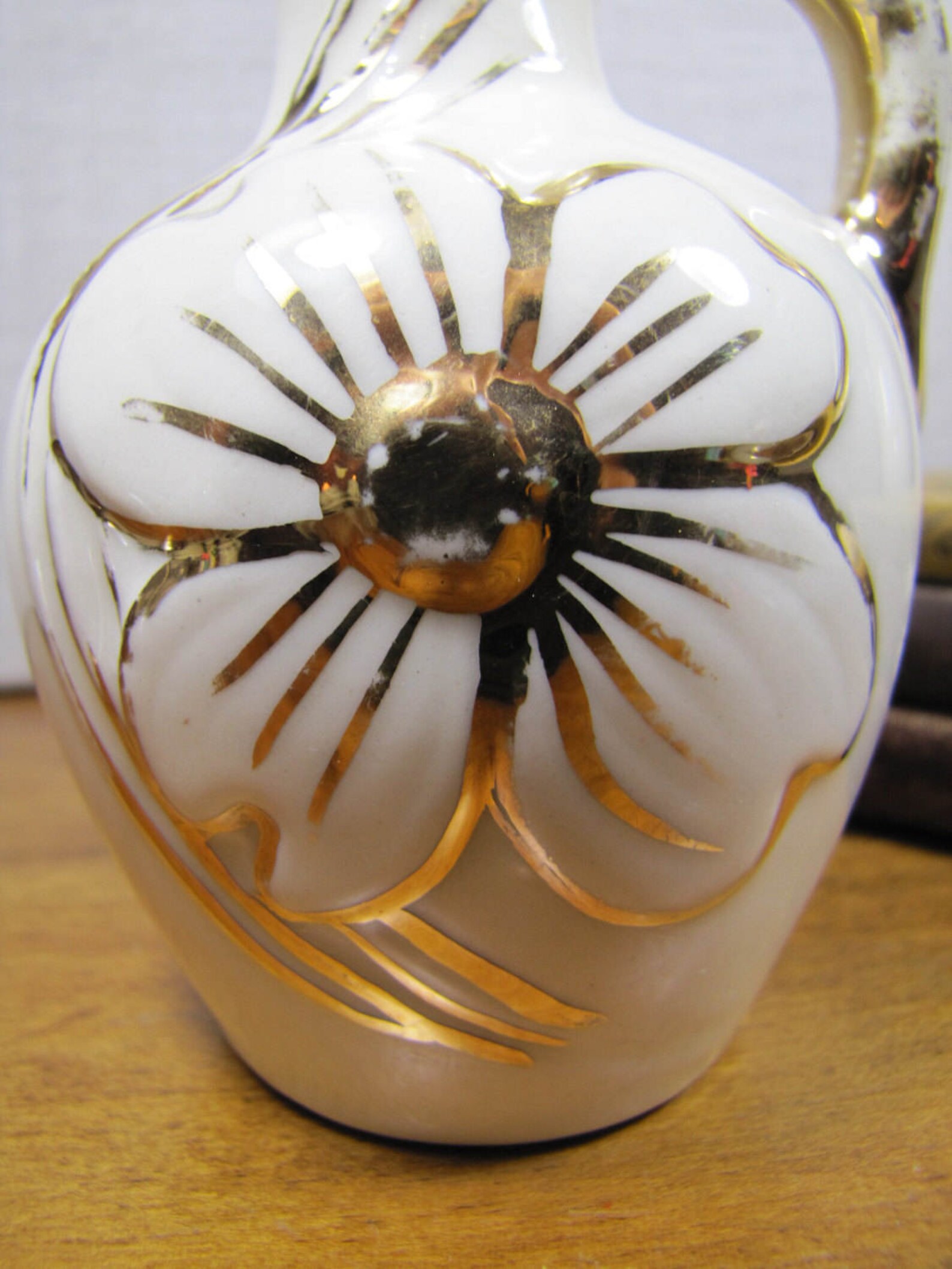 Cream and Gold Pitcher Style Ceramic and Porcelain Vase | Etsy