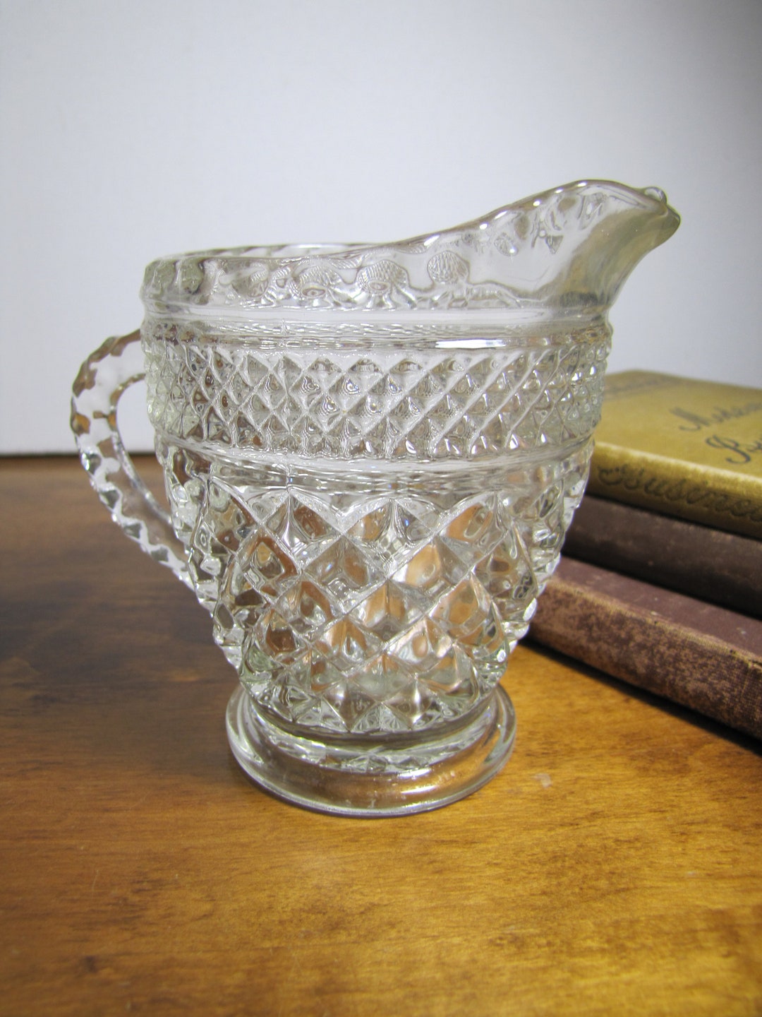 Pressed Glass Creamer - Diamond Pattern - Etsy