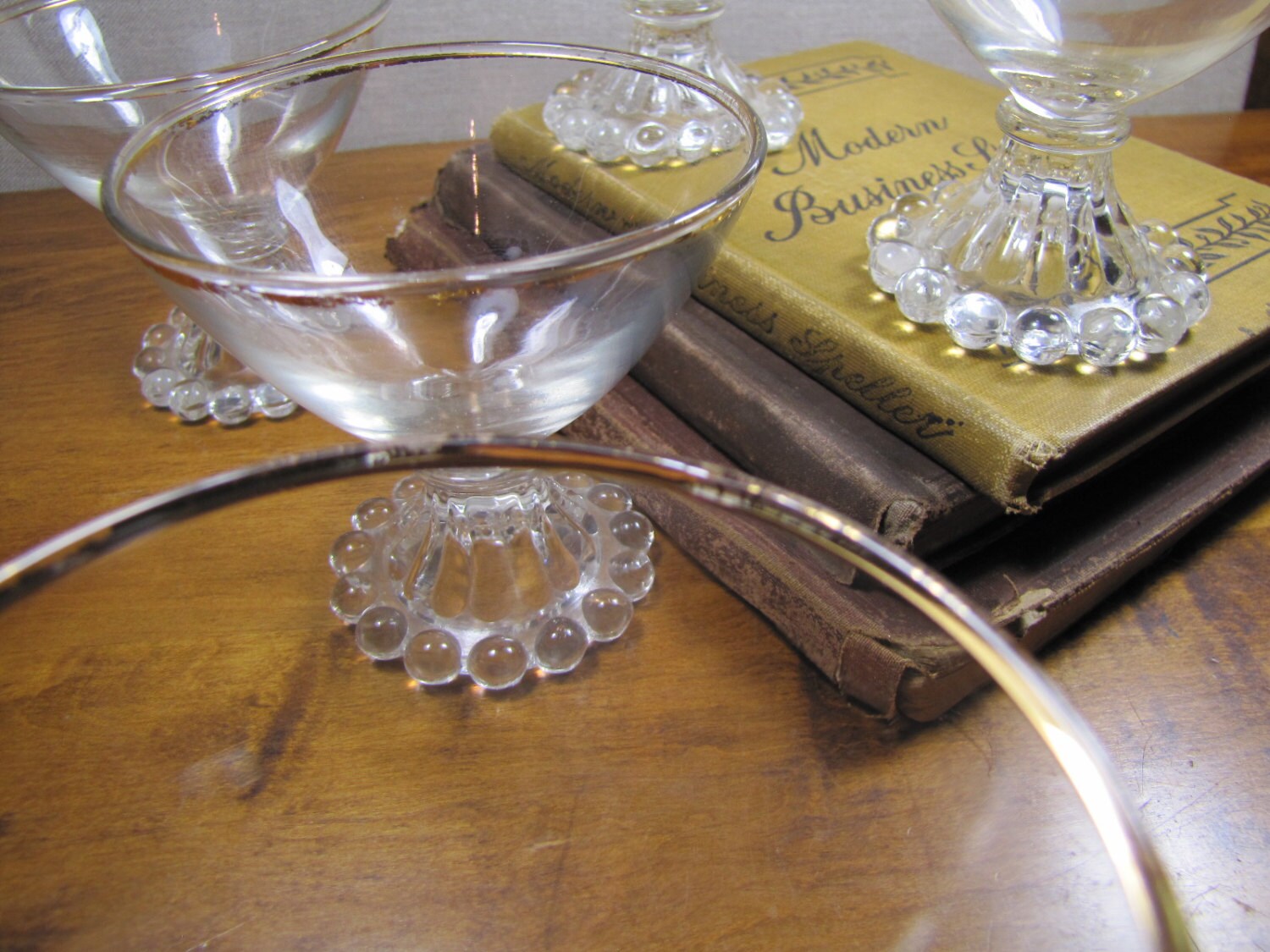 Five 5 Clear Glass Footed Custard Cups Gold Accent - Etsy