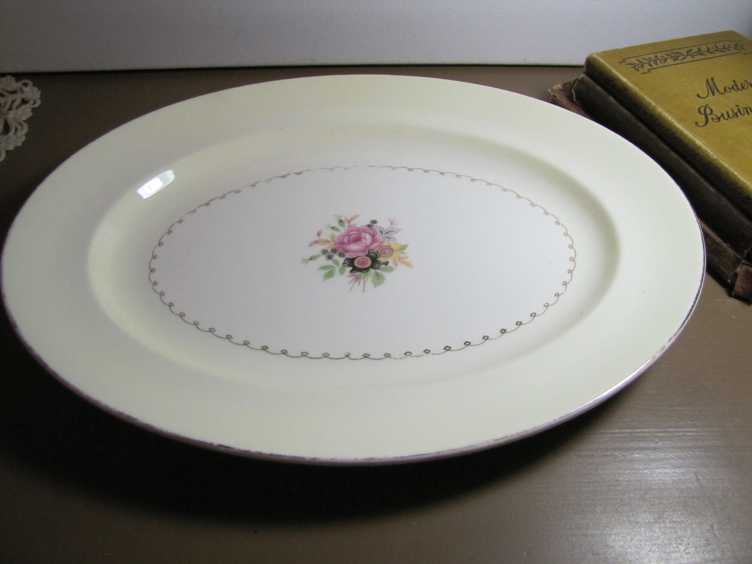 Vintage Paden City Pottery - Large Oval Serving Platter - Pale Yellow ...