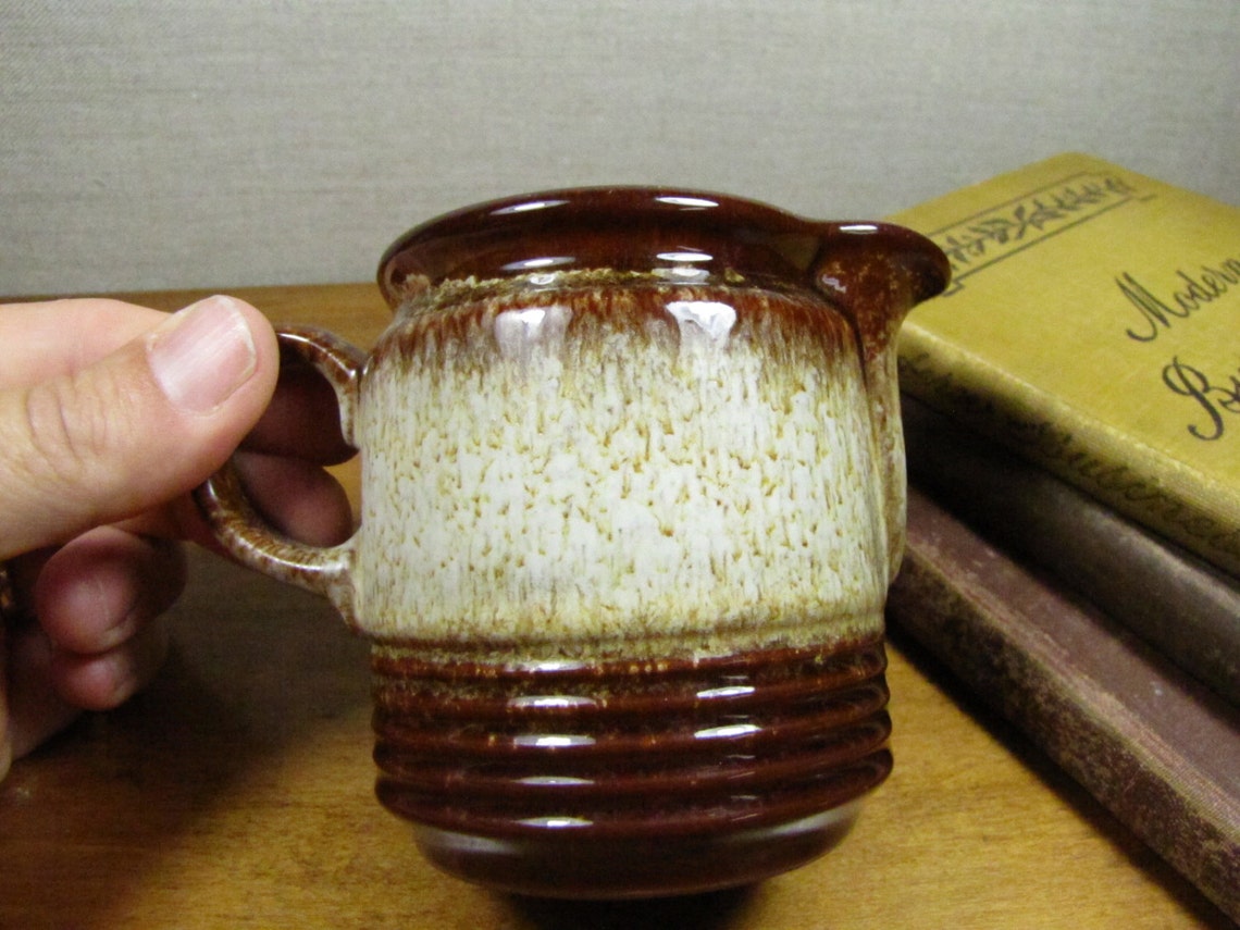 Vintage Brown and Cream Pottery Creamer - Etsy