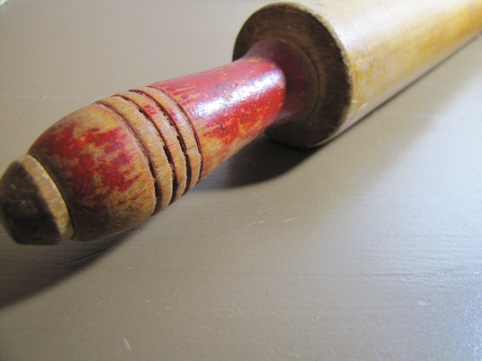 Vintage Wooden Rolling Pin Red Painted Grooved Handles - Etsy UK