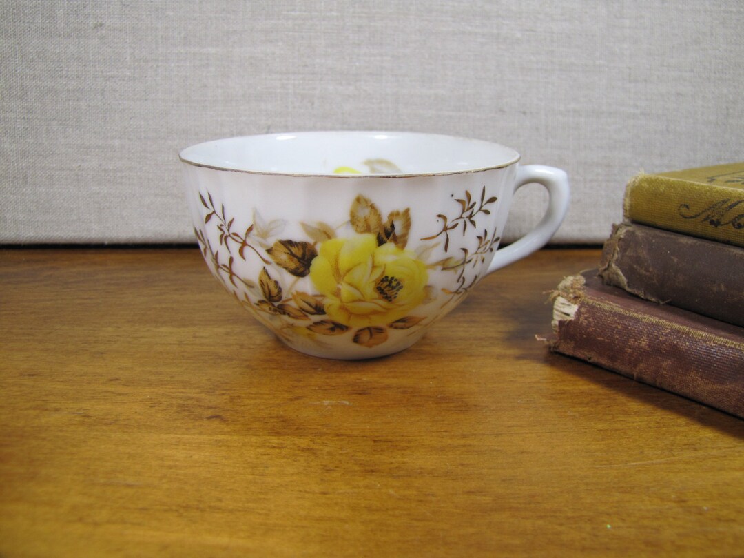 Vintage Yellow Floral - Ribbed Teacup - Etsy