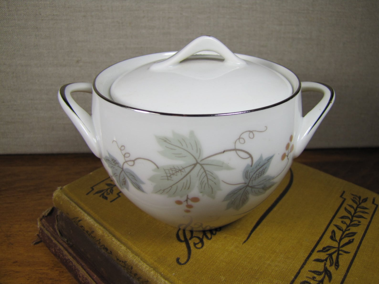 Vintage Sango Covered Sugar Dish Claire Pattern Leaf and - Etsy