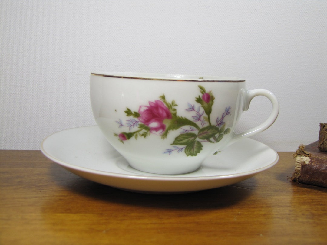Vintage Rose Pattern Teacup and Saucer - Made in Japan - Etsy