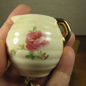 Small Indivivdual Ceramic Creamer Dark Cream Pink Flower Gold Accent - Etsy