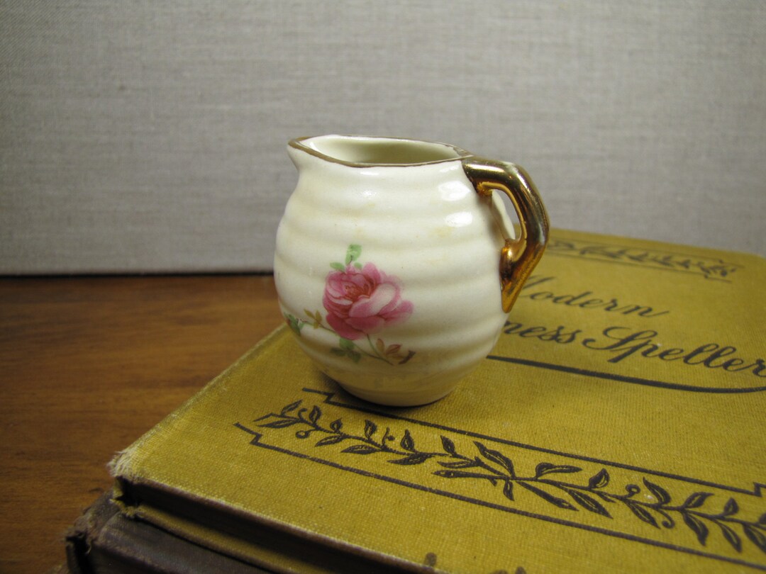 Small Indivivdual Ceramic Creamer Dark Cream Pink Flower Gold Accent - Etsy