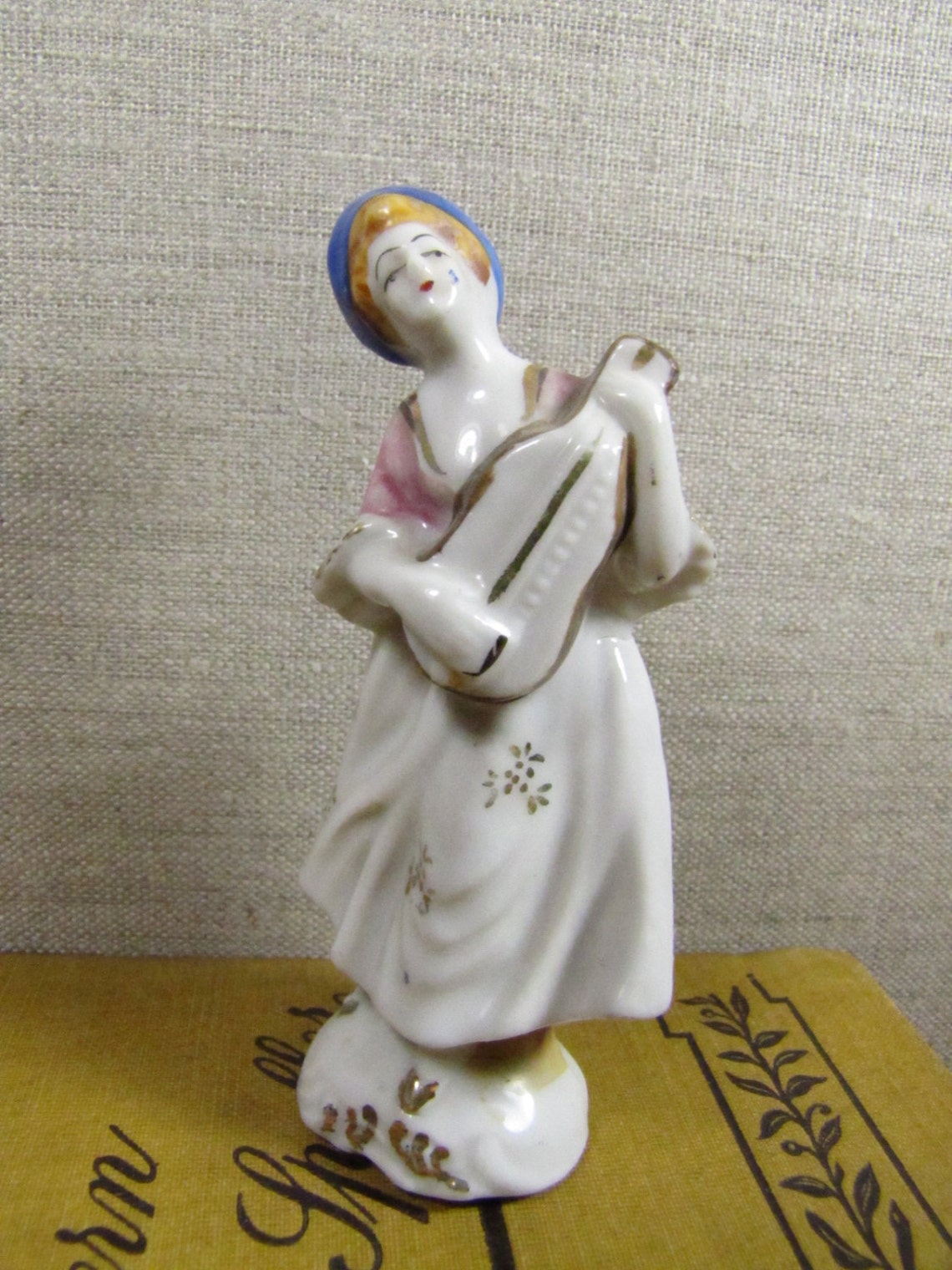 Small Vintage Porcelain Figurine Girl Playing Lute Made in - Etsy