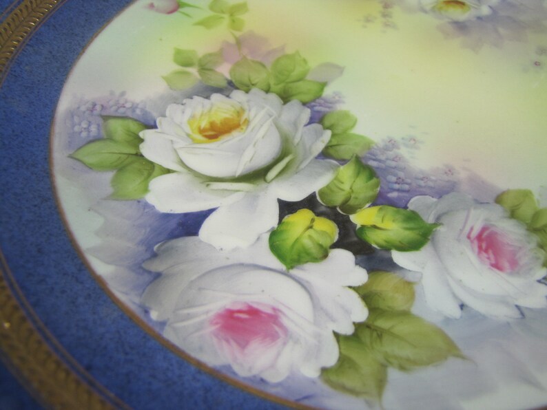 Vintage Noritake M Hand Painted Shallow Bowl Blue Rim - Etsy
