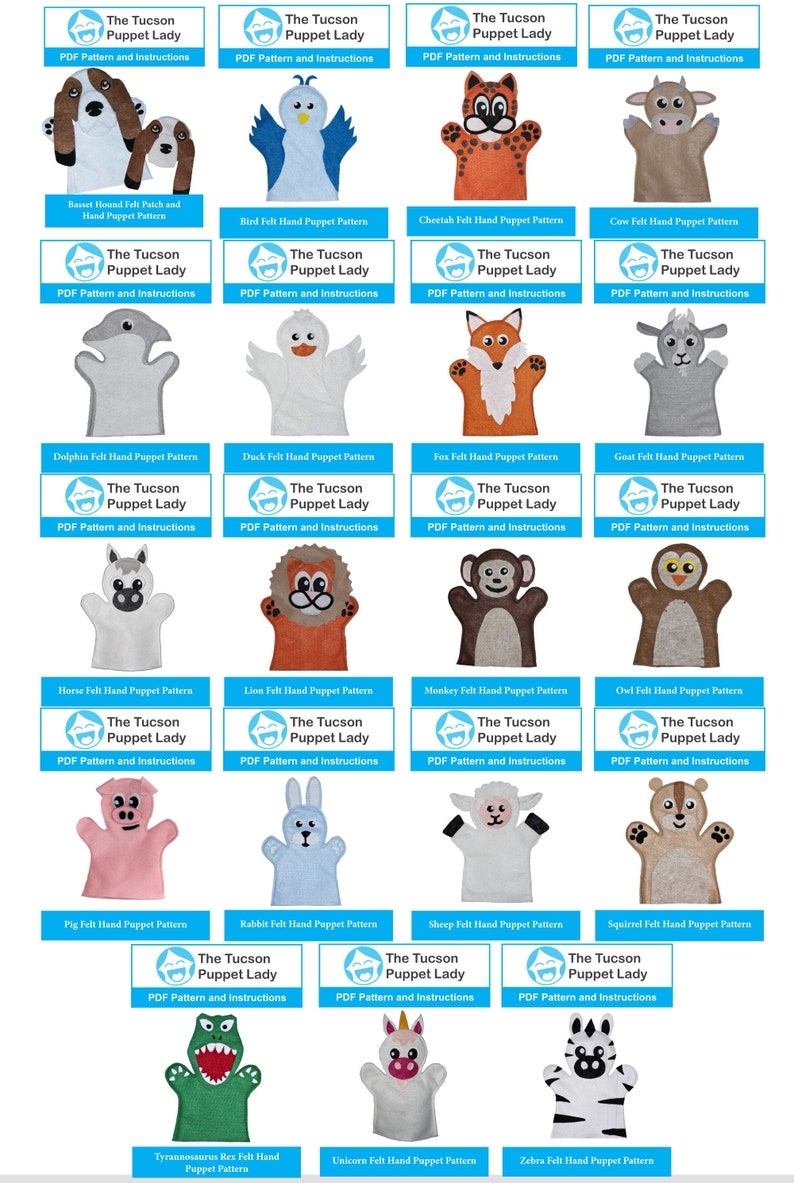 Animal Felt Hand Puppet Pattern Bundle 3 - Etsy