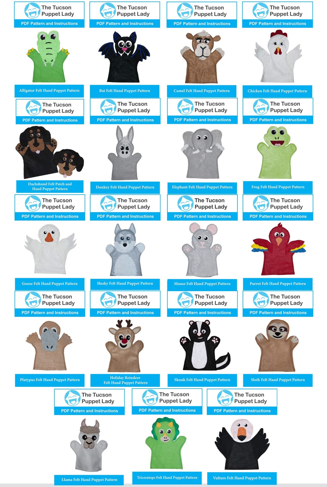 Animal Felt Hand Puppet Pattern Bundle 1 - Etsy