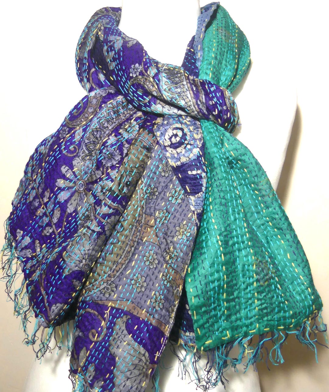 Kantha Stitch Silk Reversible Scarf/wrap - Etsy