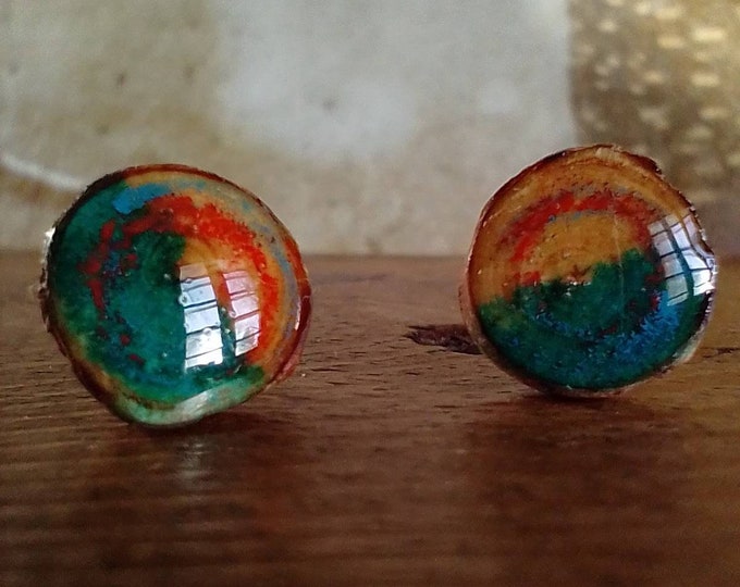 Surgical Steel Wooden Studs Toadstool Earrings Eco Organic Resin Jewelry Little Stud, Twig ...