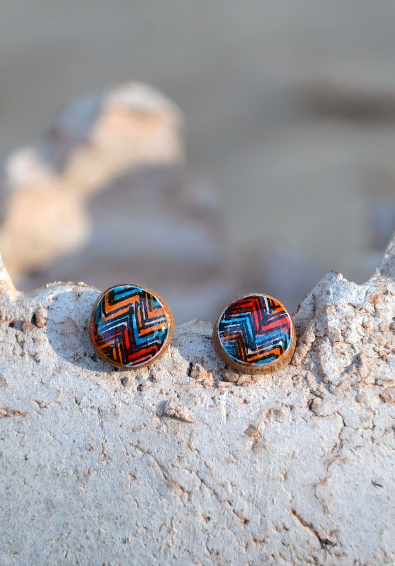 Surgical Steel Wooden Studs Toadstool Earrings Eco Organic - Etsy