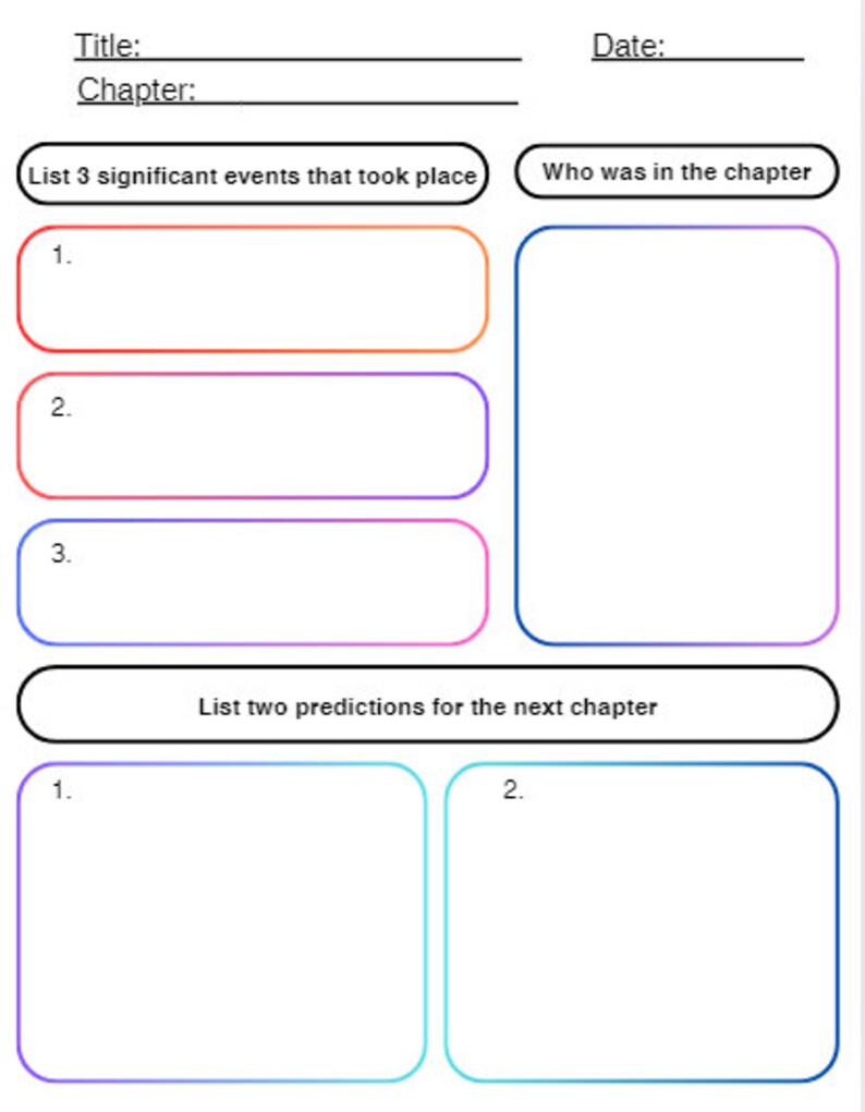 Reading Comprehension Charts - Chapter Books - Etsy