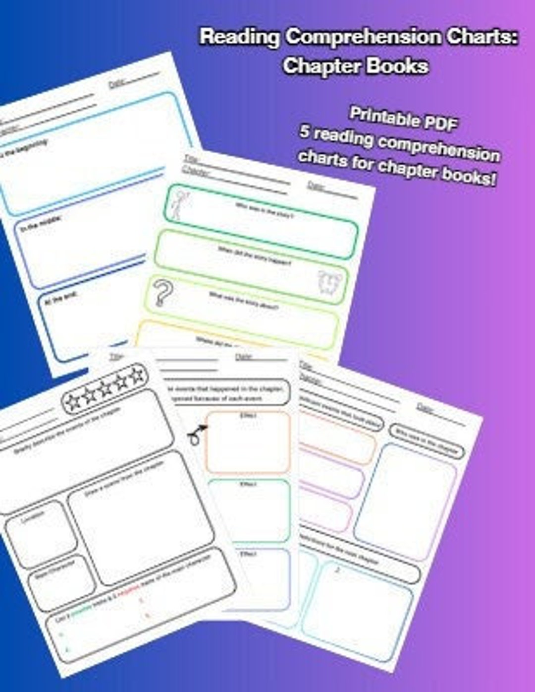 Reading Comprehension Charts - Chapter Books - Etsy