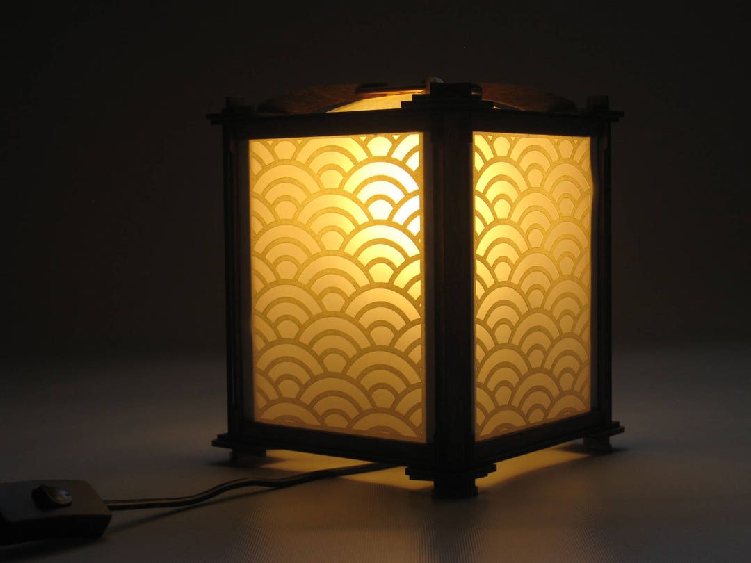 Japanese Style Lamp With Wave Pattern Screens. - Etsy