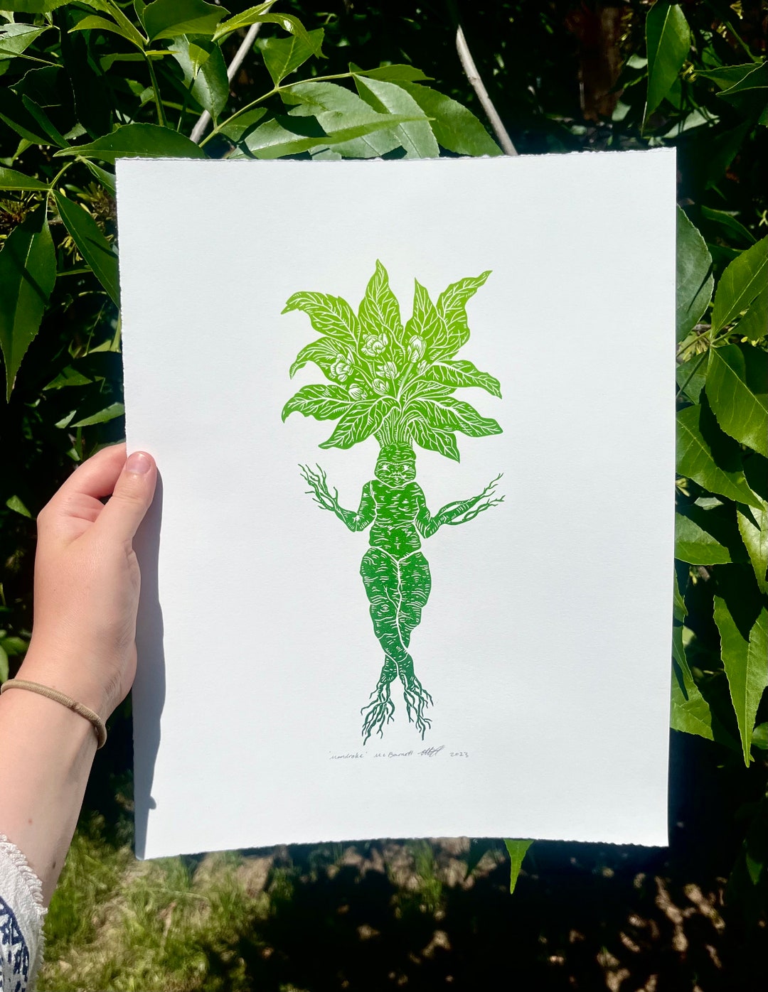 Mandrake Original Linocut Print Bright Green Gradient - Etsy